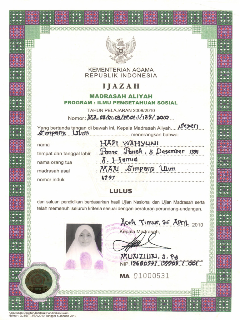 Ijazah Hadi Wahyuni | PDF