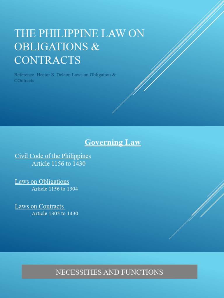 The Philippine Law On Obligations Contracts Pdf Law Of Obligations