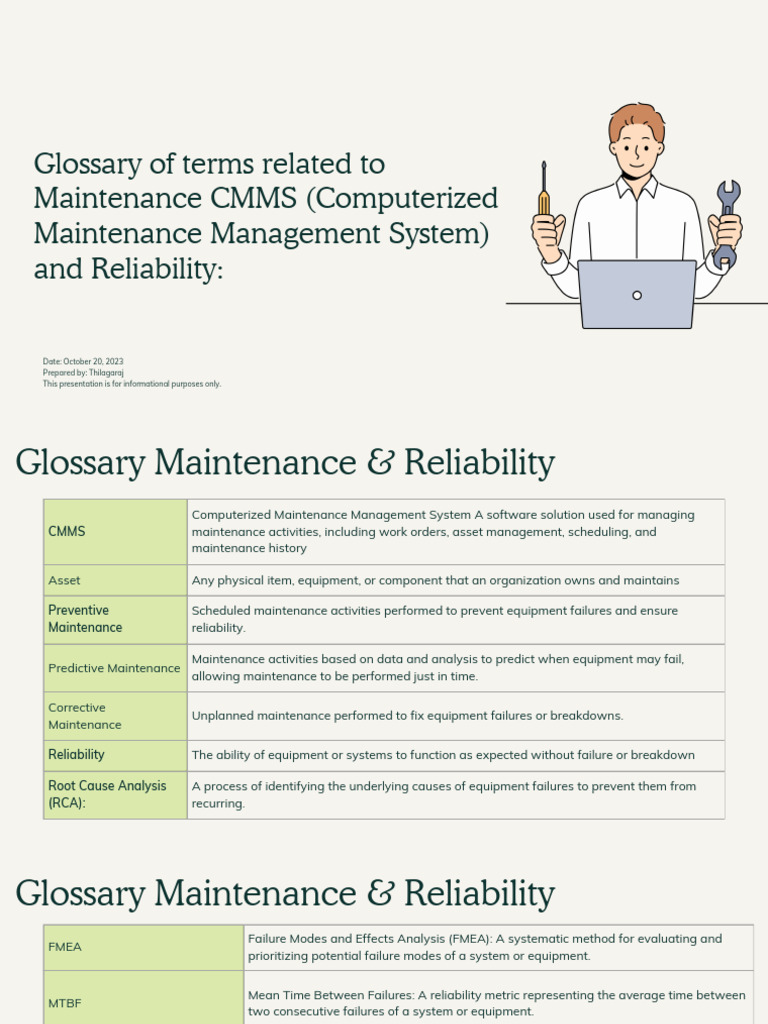 CMMS and Reliability Terms Glossary | PDF | Reliability Engineering | Systems Engineering