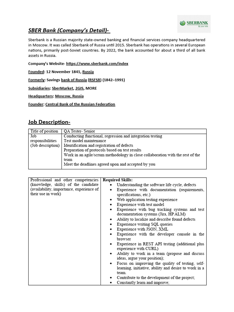 Functional QA tester-SBER Bank | PDF | Software Engineering | Computing Functional QA tester-SBER Bank | PDF | Software Engineering | Computing