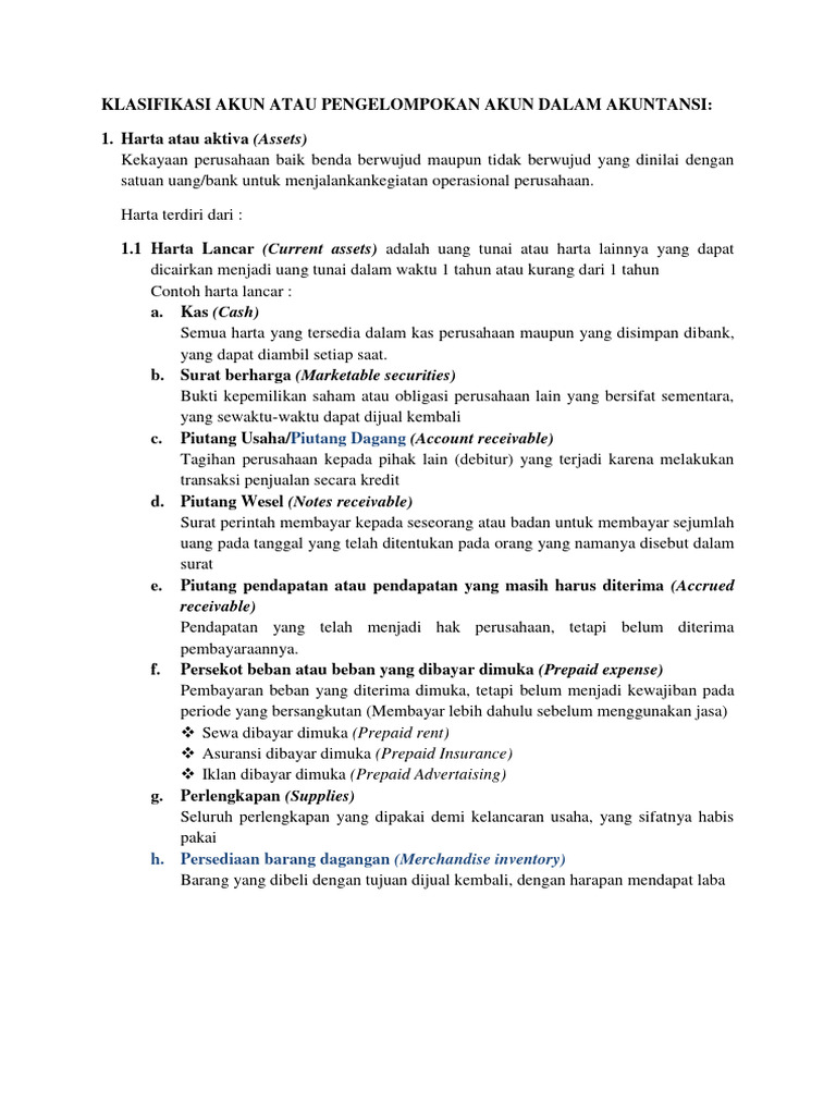 Klasifikasi Akun Atau Pengelompokan Akun Dalam Akuntansi | PDF | Bisnis | Pengelolaan Keuangan ...