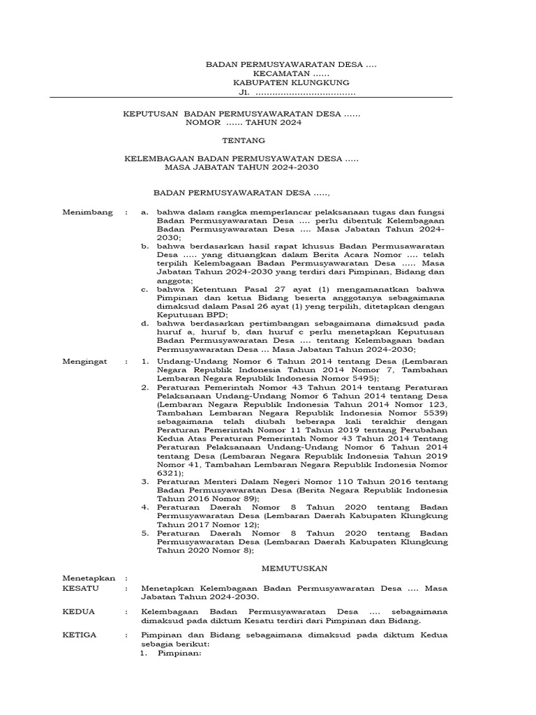 SK BPD TTG Kelembagaan BPD | PDF