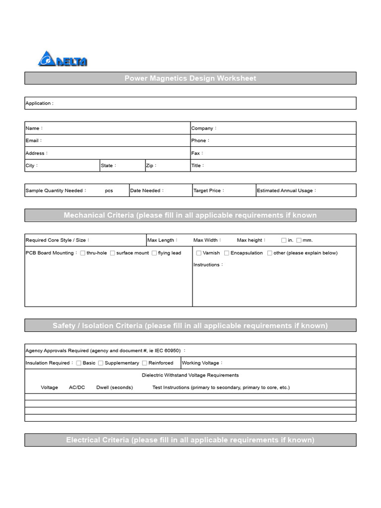 Power Magnetics Design Worksheet | PDF | Transformer | Inductor