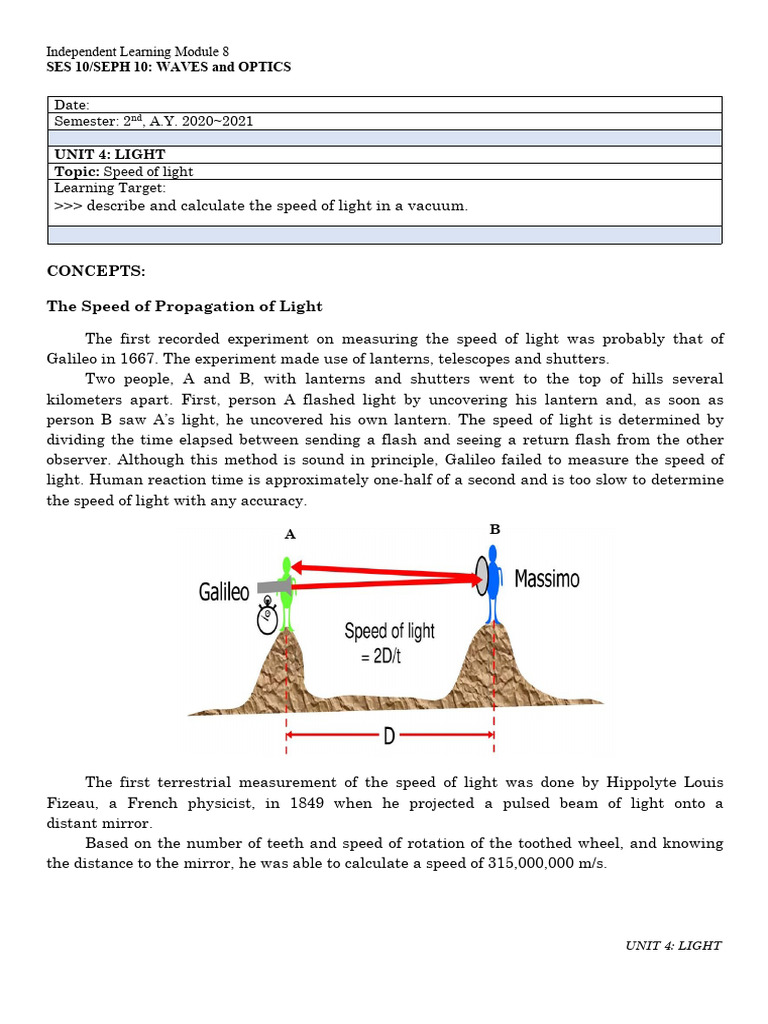 ILM-10-UNIT-4-Speed-of-Light | PDF | Speed Of Light | Light