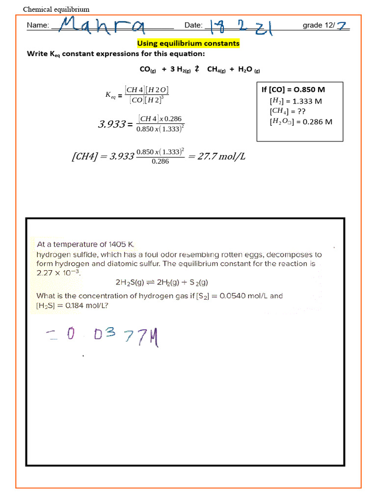 Chemical Equilibrium Calculations Guide | PDF