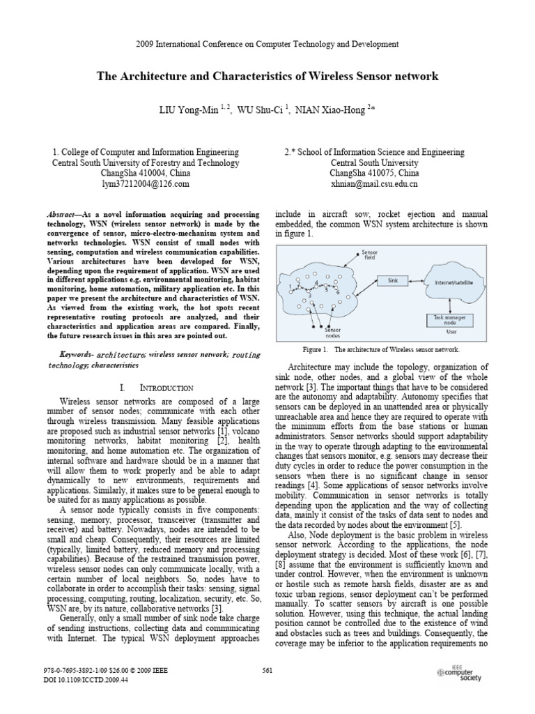 The Architecture and Characteristics of Wireless Sensor Network | PDF | Wireless Sensor Network ...