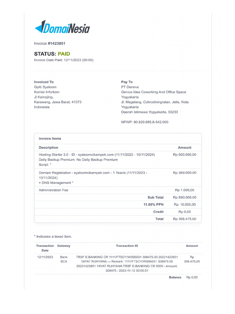 Invoice Website | PDF
