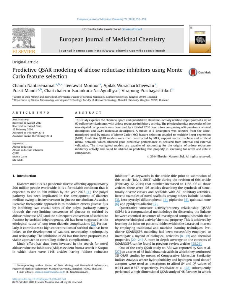 Predictive Qsar Modeling Of Aldose Reduc Pdf Quantitative Structure Activity Relationship