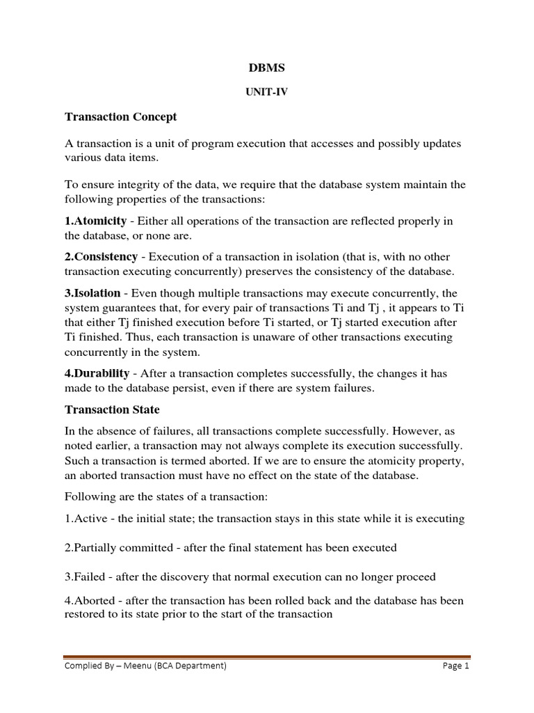 Transaction Unit 4 | PDF | Database Transaction | Information Science