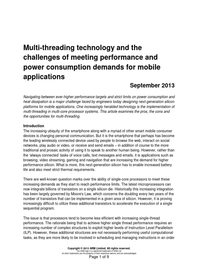 Multi-Threading Technology and The Challenges of Meeting Performan | PDF | Multi Core Processor ...