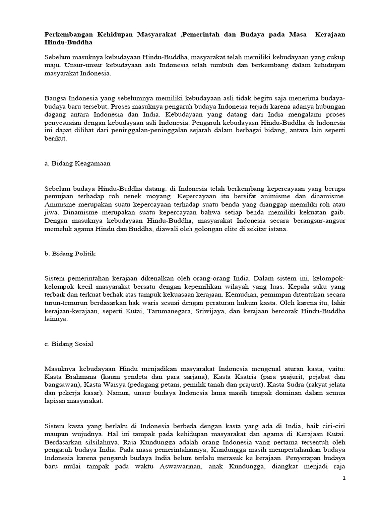 Kehidupan Masyarakat Pada Masa Hindu-Buddha | PDF | Ilmu Sosial | Sejarah