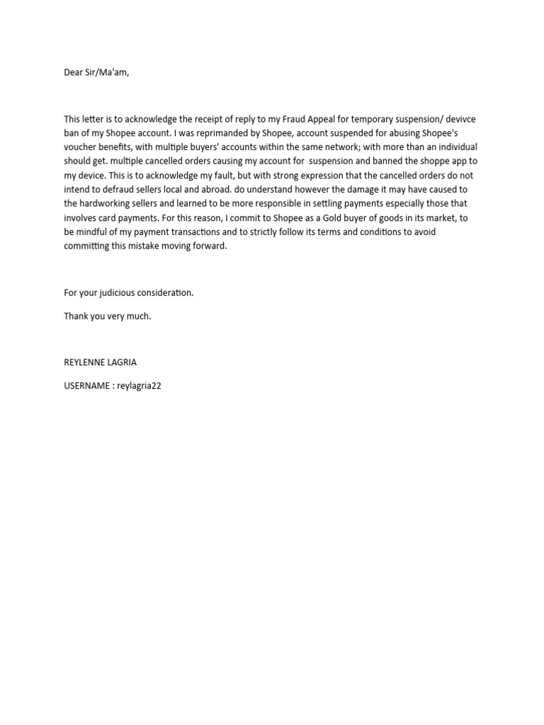 Shopee Acknowledgement Letter | PDF