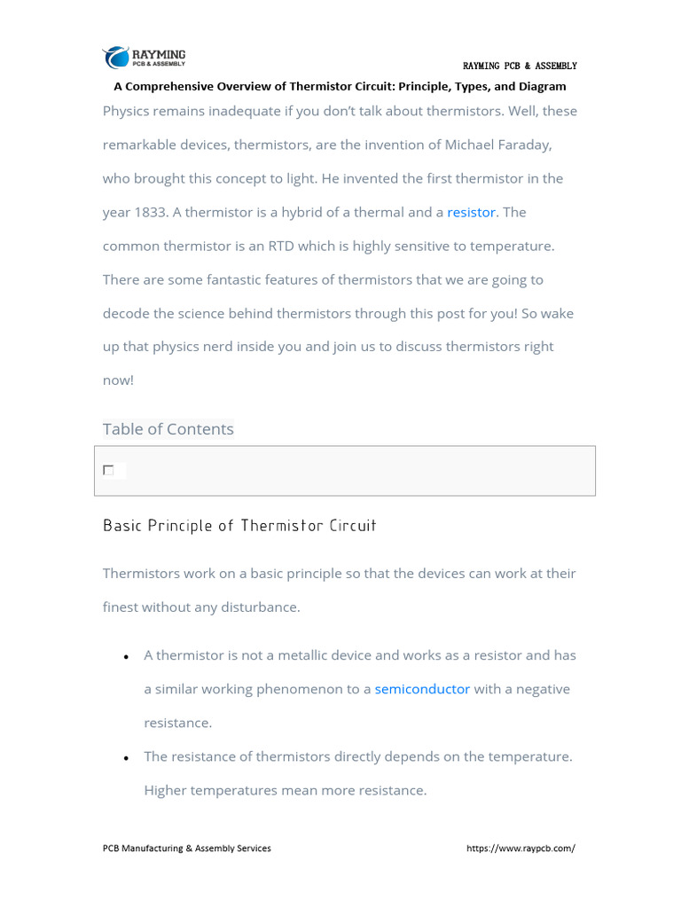 A Comprehensive Overview of Thermistor Circuit Principle, Types, and ...