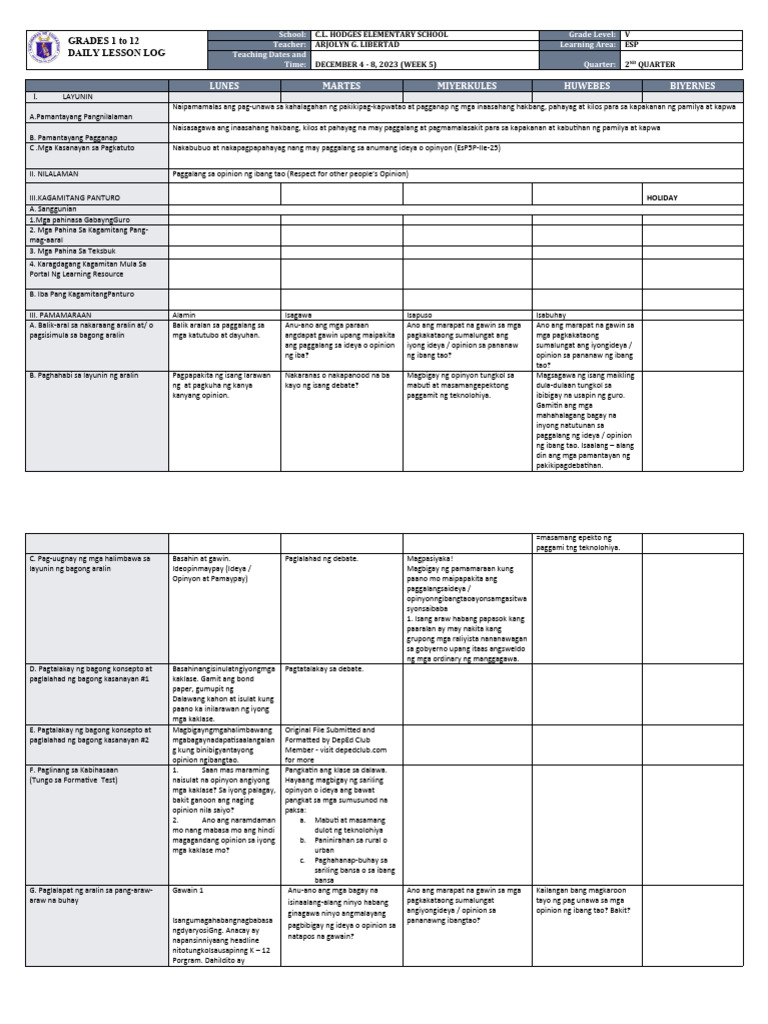 DLL - Esp 5 - Q2 - W5 | PDF