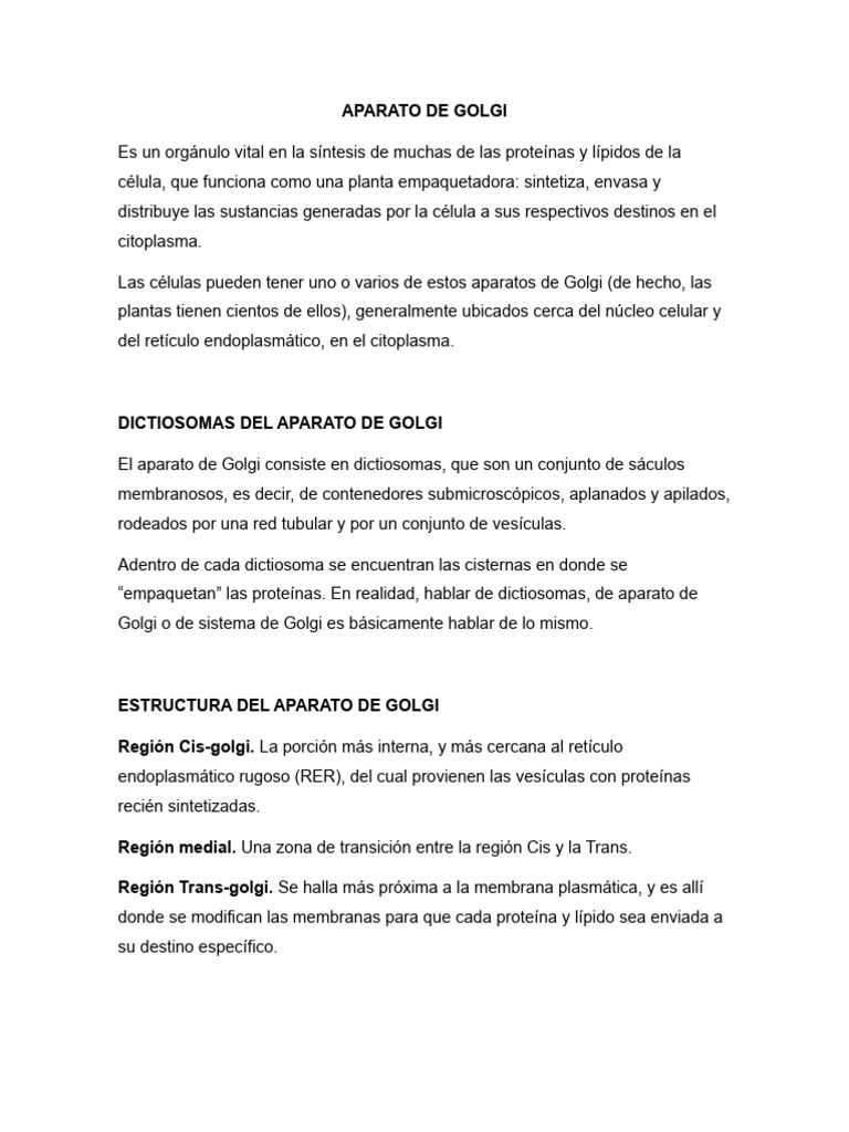 Funciones y Enfermedades del Aparato de Golgi | PDF | Citoplasma ...