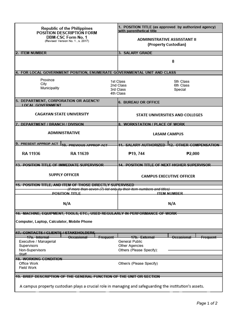 Position Description Form DBM CSC Form No. 1 New | PDF | Business ... Position Description Form DBM CSC Form No. 1 New | PDF | Business ...