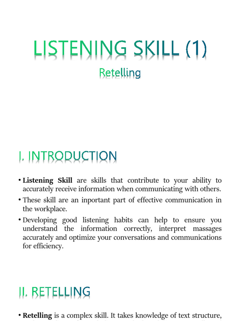 Listening Skill 2 Listening Comprehension For Re Telling Pdf