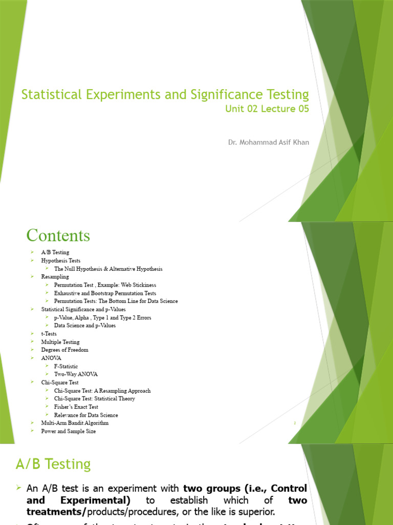 U02Lecture05_Statistical Experiments and Significance Testing | PDF