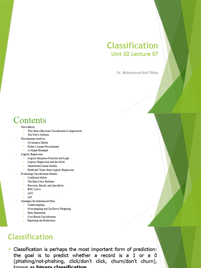 U02Lecture07 Classification | PDF | Receiver Operating Characteristic | Logistic Regression