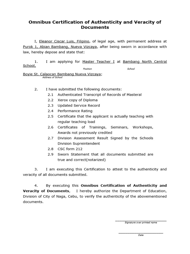 Omnibus Certification | PDF