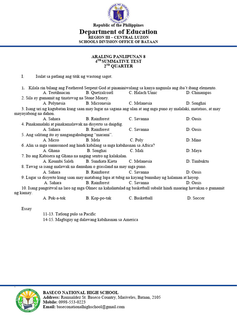 4th Summative in AP8 | PDF