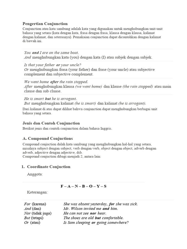 Pengertian dan Jenis Conjunction dalam Bahasa Inggris | PDF