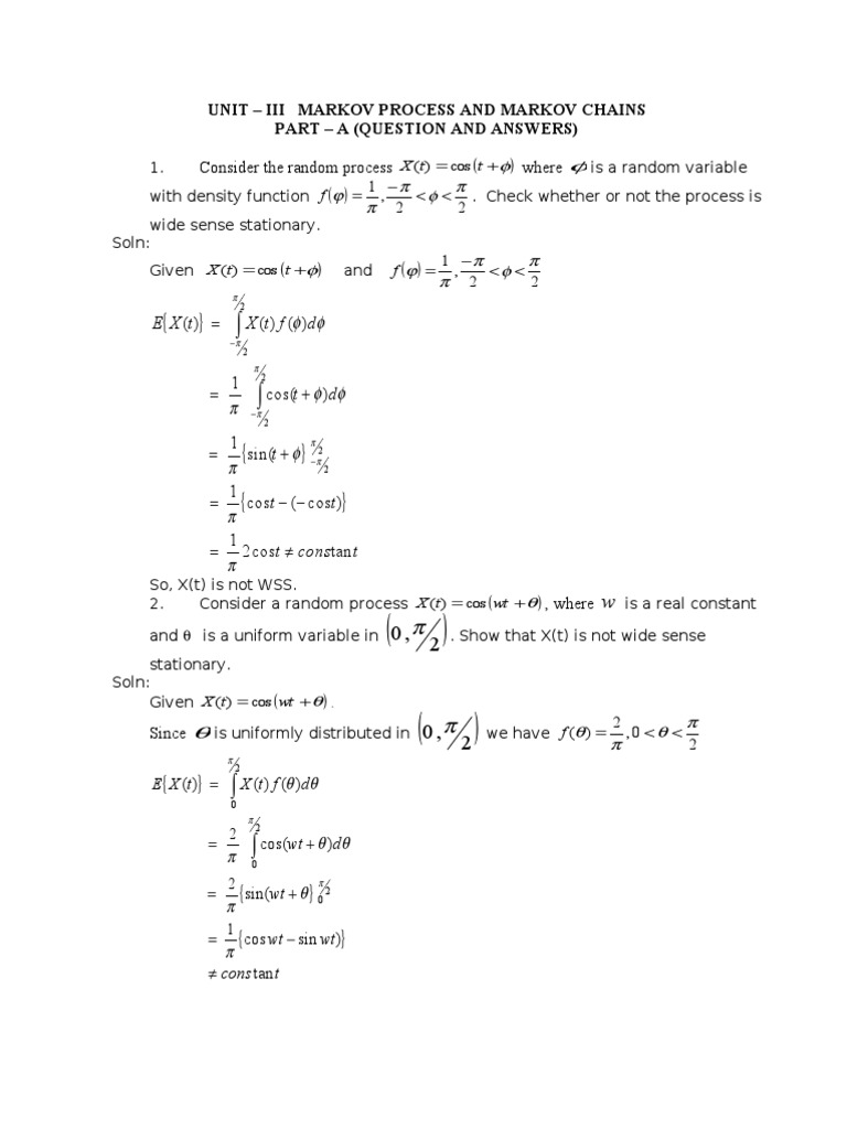 Markov Process And Markov Chains Unit 3 Pdf Stochastic Process