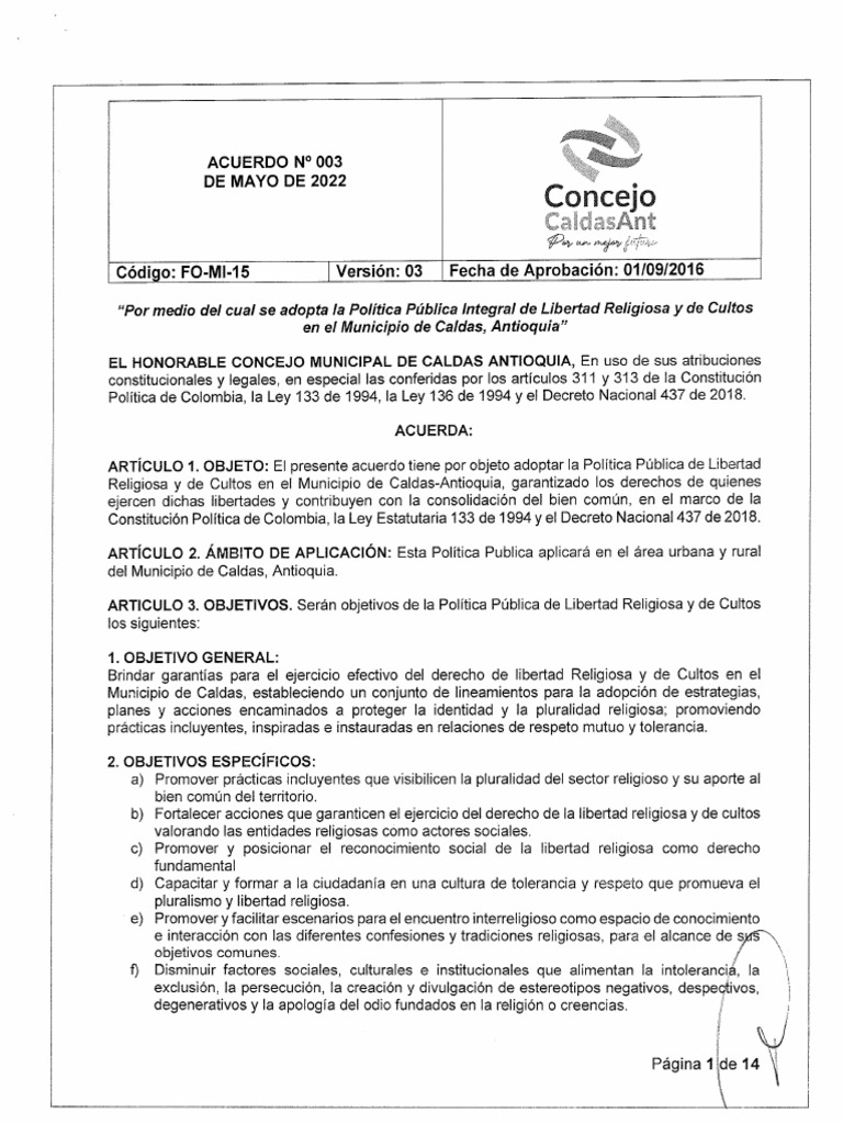 Acuerdo N°003 | PDF
