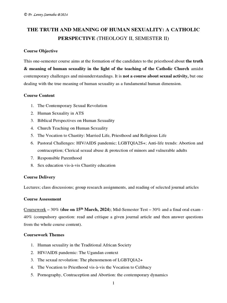 Human Sexuality - Course Outline (Feb-May 2024) | Download Free PDF ...
