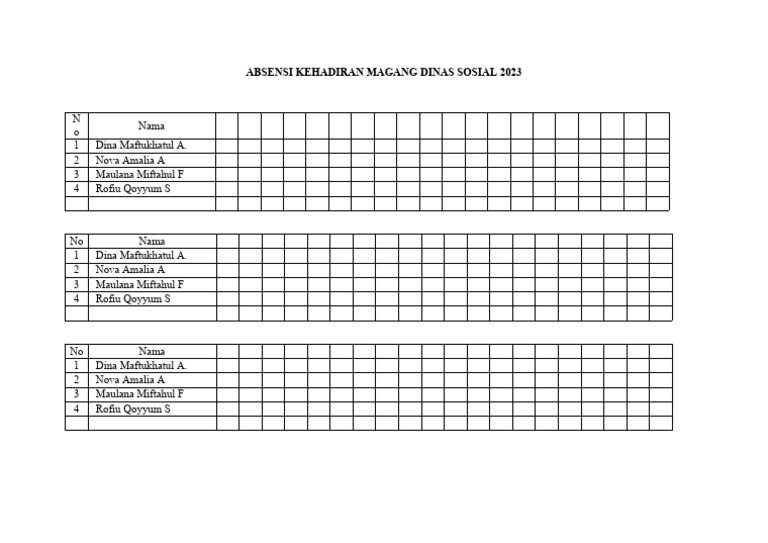 Absensi Kehadiran Magang Dinas Sosial 2023 | PDF | Politik