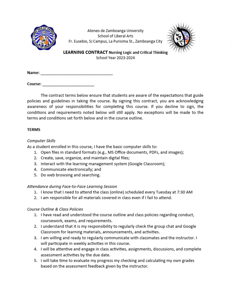 Learning Contract | PDF | Learning