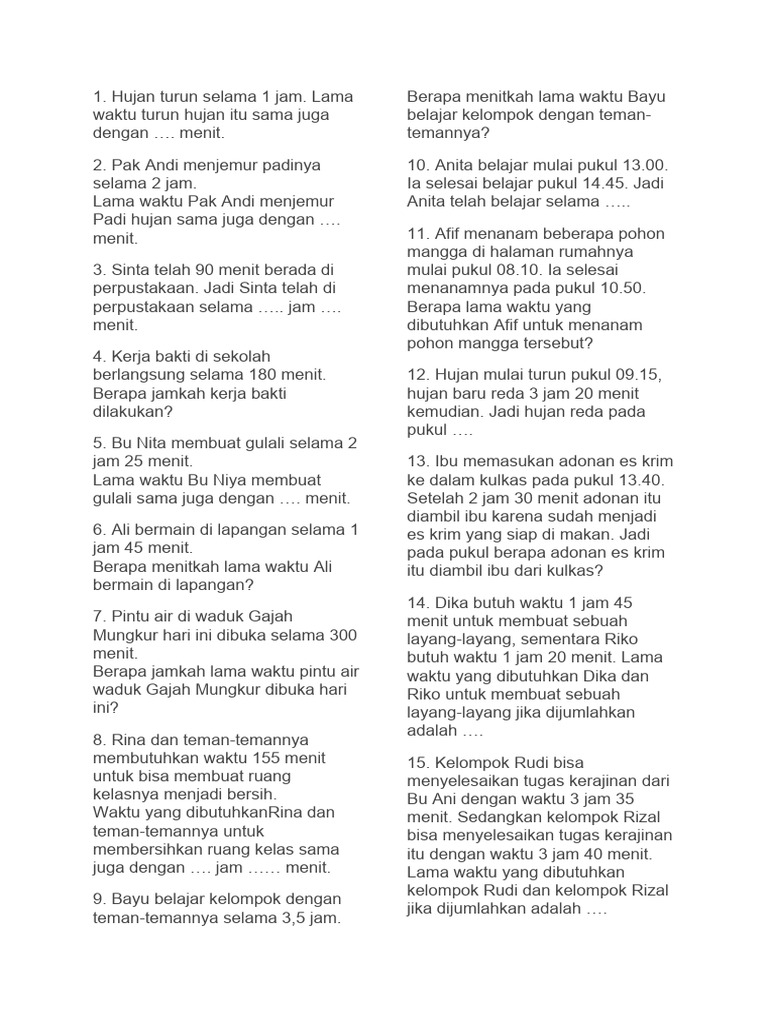 Soal Cerita Jam | PDF