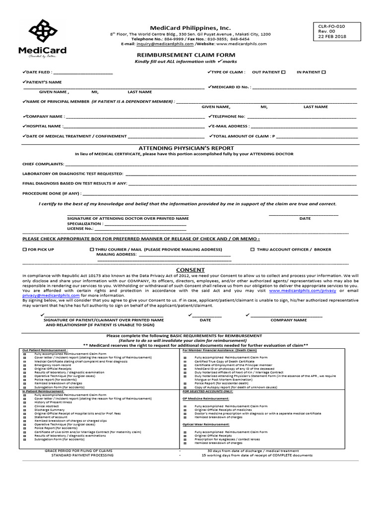 MediCard Reimbursement Claim Form | PDF