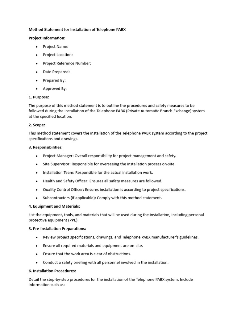 Telephone PABX Installation Method Statement | PDF | Safety | Personal ...