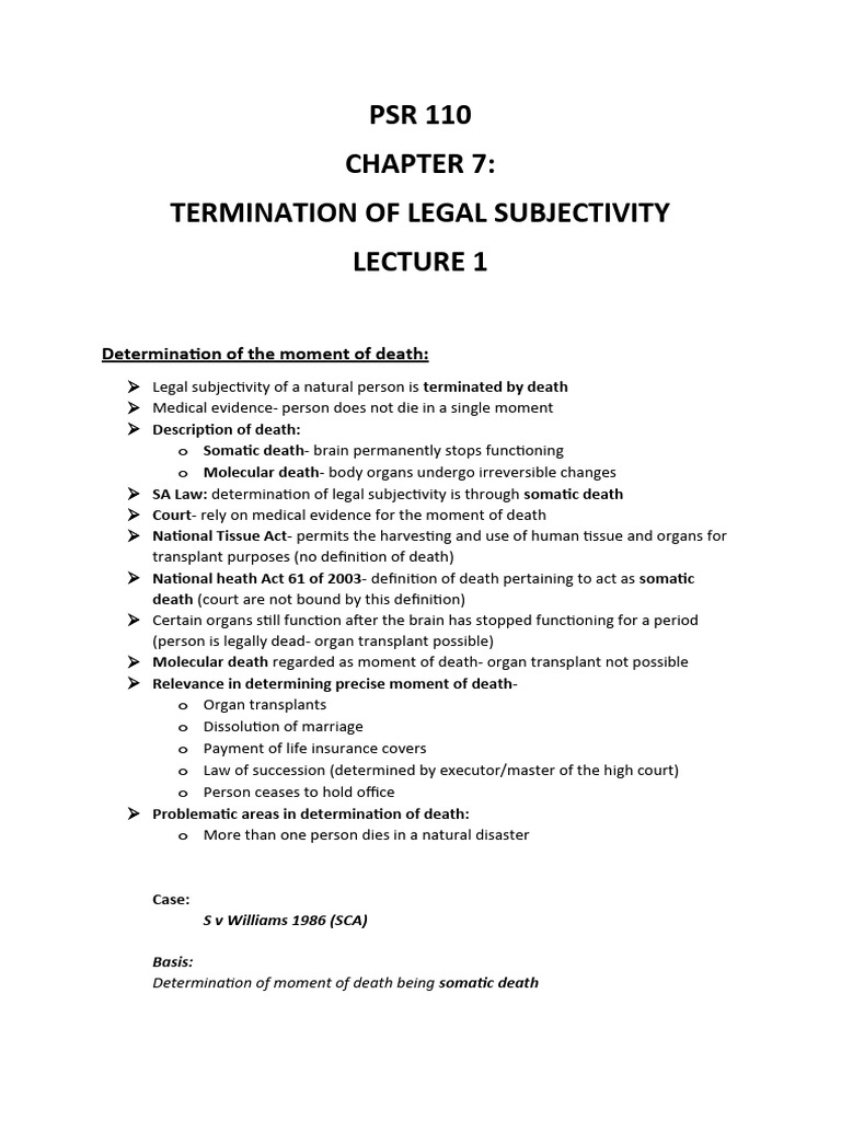 PSR 110 Chapter 7 Notes - Termination of Legal Subjectivity | PDF ...