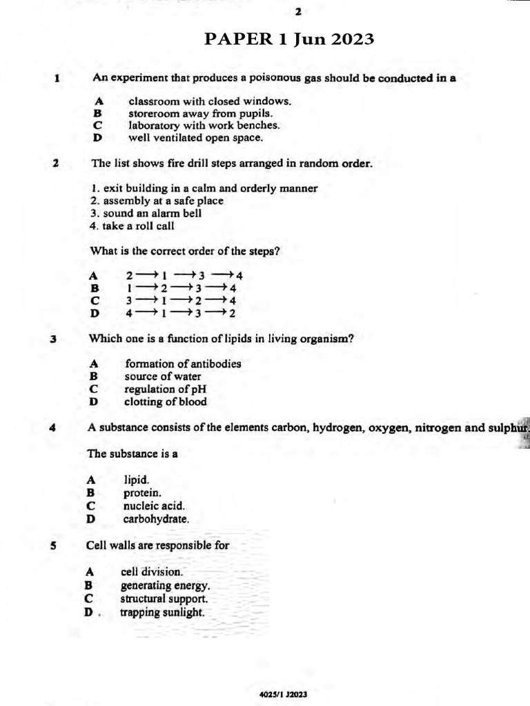 O-Levels Biology 2023 | PDF | Ear | Enzyme