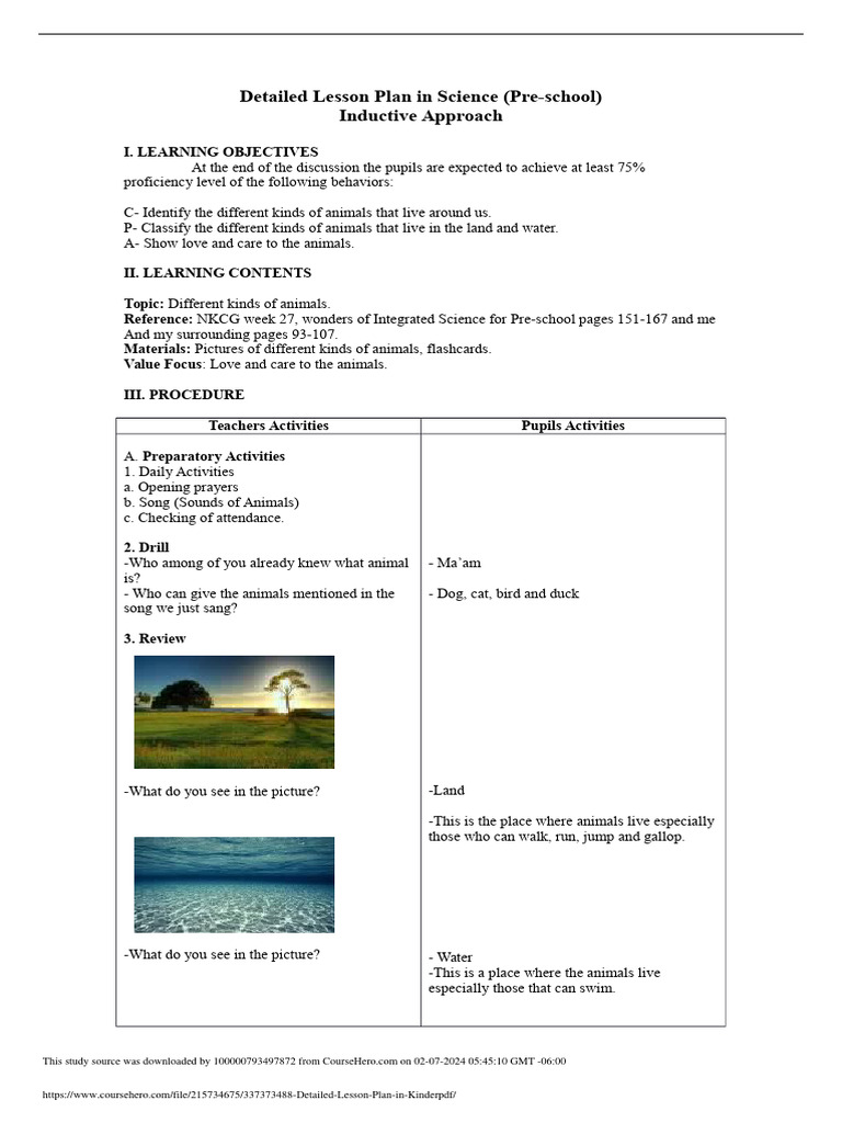 Preschool Science Lesson Plan: Animals | PDF