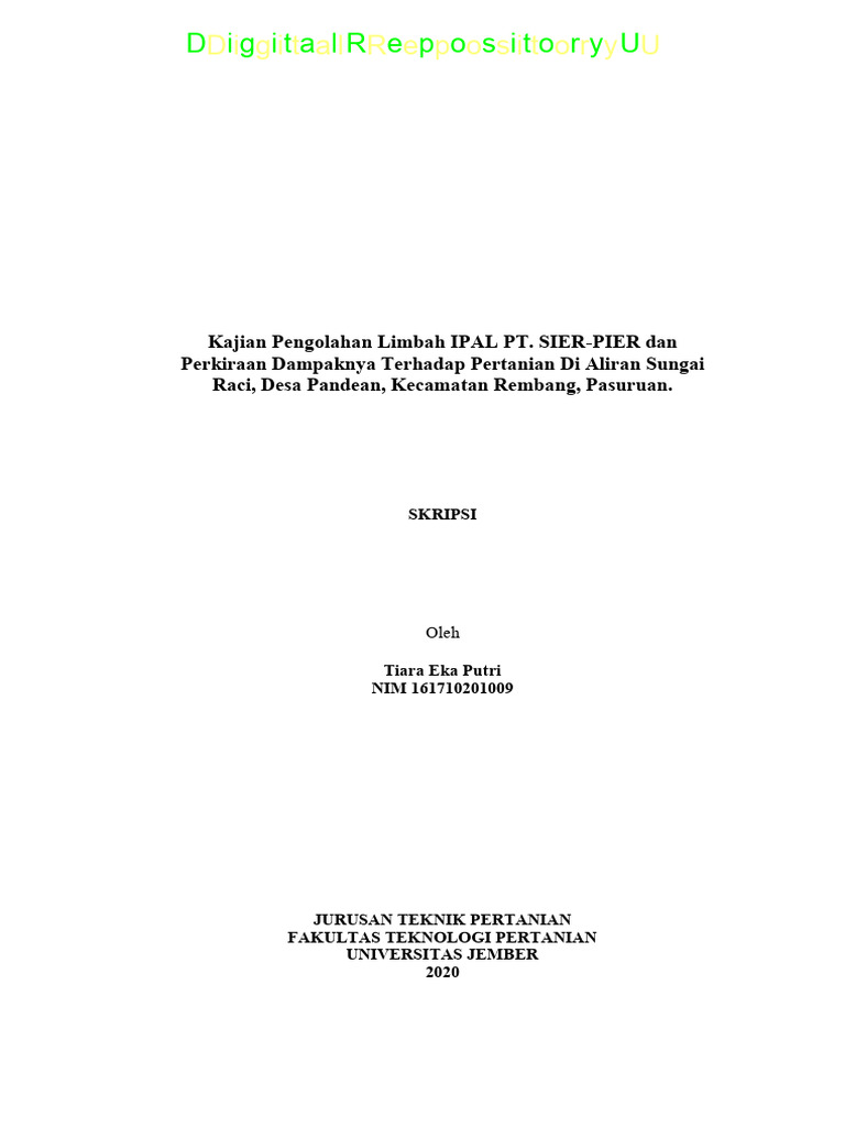 PUTRI, T. E. Kajian Pengolahan Limbah IPAL PT. SIER-PIER dan Perkiraan ...