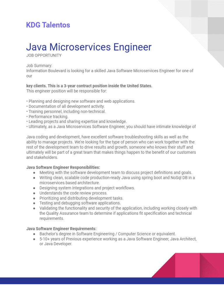 Java Microservices Engineer Job Opportunity | PDF | Representational ...