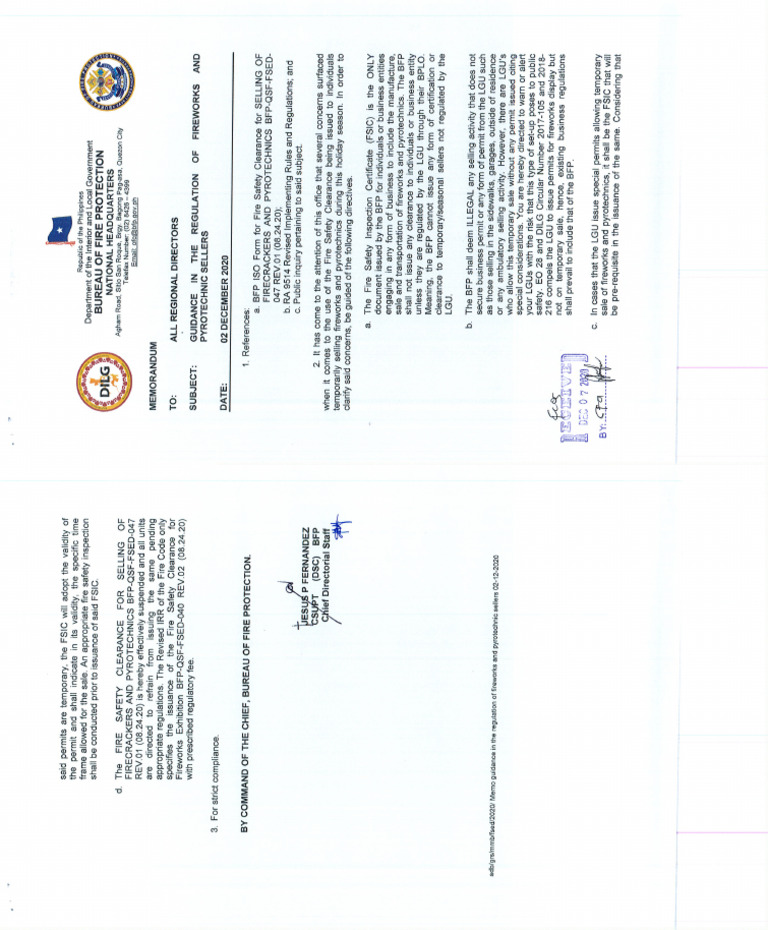 MEMO ALL RD Guidance Regulation Fireworks Pyrotechnic Sellers | PDF