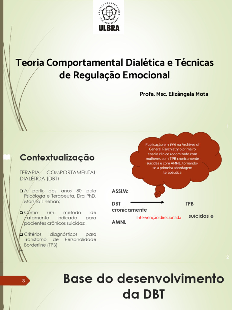 DBT - Teoria Comportamental Dialética | PDF | Emoções | Transtorno de ...