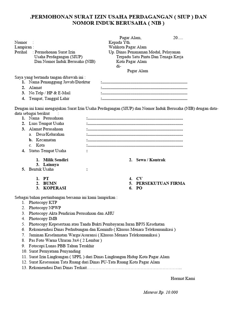 Formulir Siup Dan Nib | PDF | Teknologi & Rekayasa