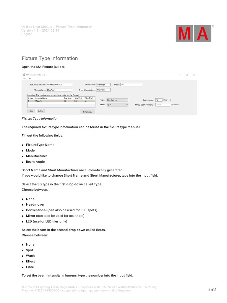 MA Fixture Builder User Manual 1.9 | PDF | Computers
