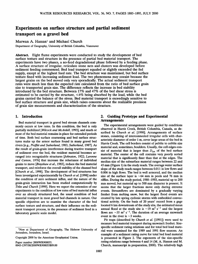 Water Resources Research - 2000 - Hassan - Experiments On Surface Structure and Partial Sediment ...