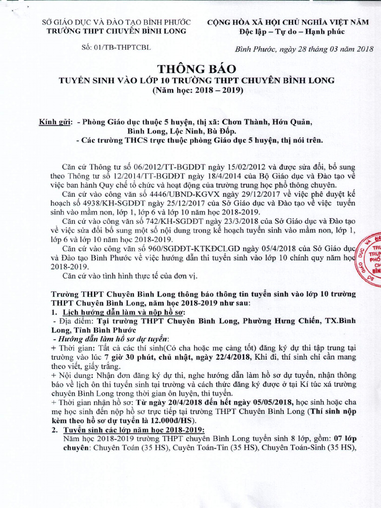 Thong Bao Tuyen Sinh | PDF