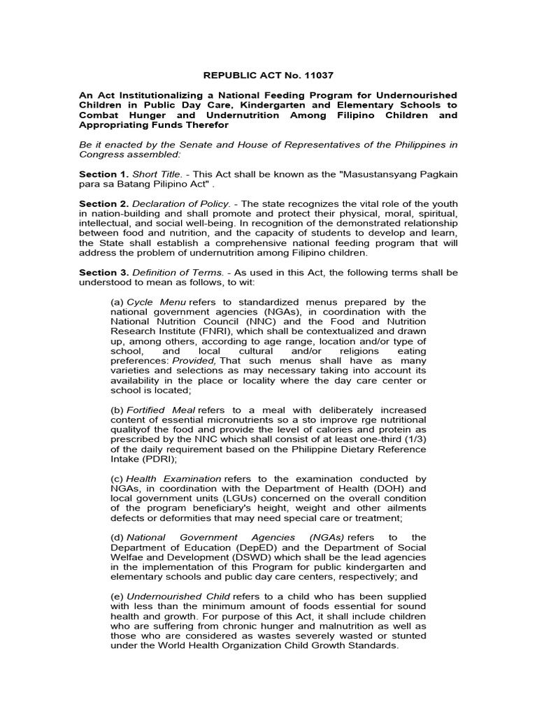 Ra 11037 | PDF | Malnutrition | Nutrition