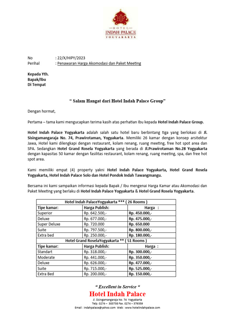 Penawaran Paket Meeting Hip Grand Rosela | PDF