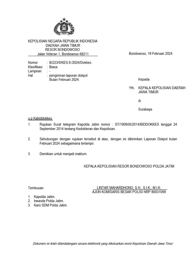 Laporan Dokpol Februari 2024 Bondowoso | PDF