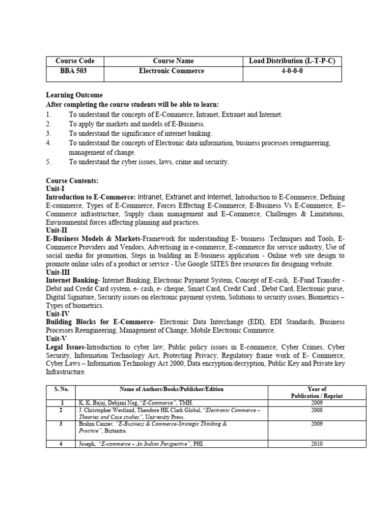 E Commerce Syllabus | PDF | E Commerce | Electronic Business