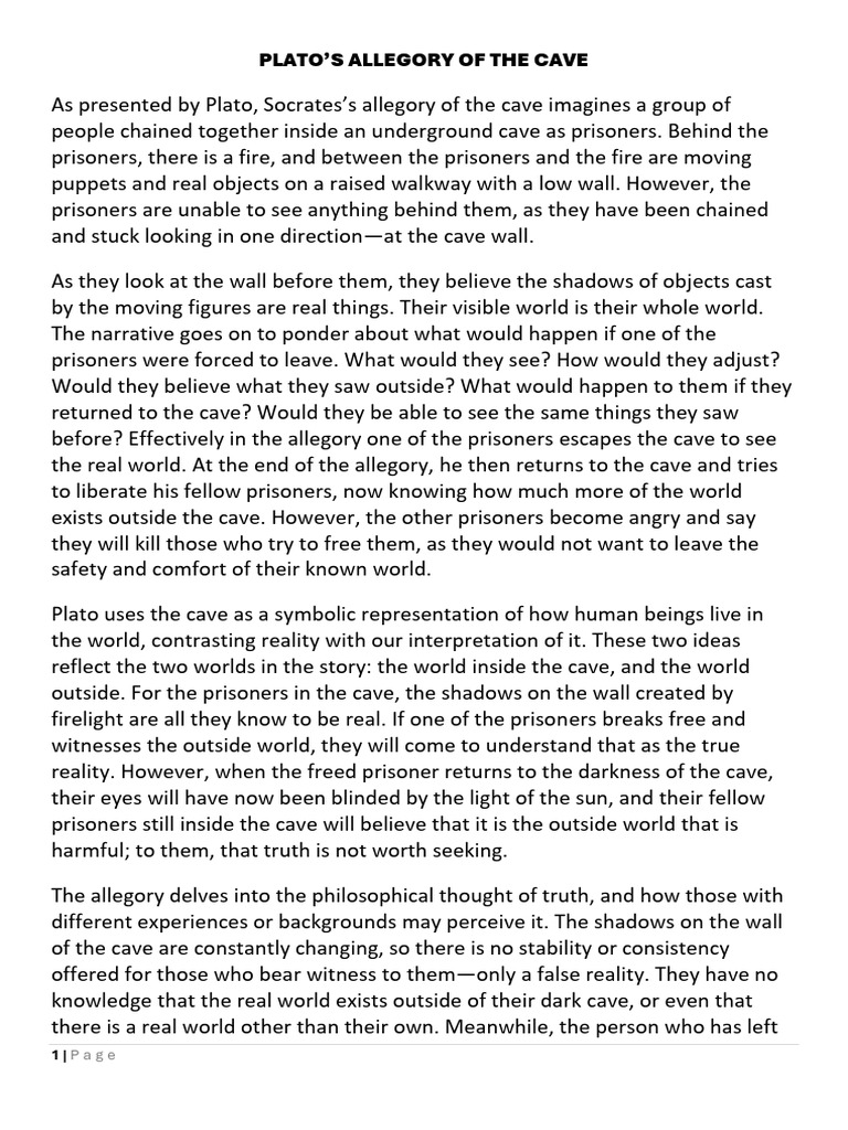 Plato's Allegory of The Cave | PDF | Epistemology | Metaphysics Plato's Allegory of The Cave | PDF | Epistemology | Metaphysics